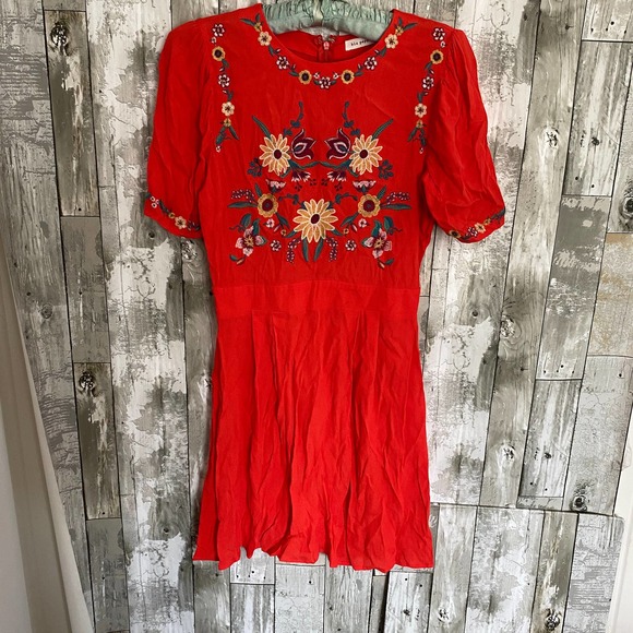 Blu Pepper | Dresses | Nwt Blu Pepper Floral Embroidered Red Dress S ...